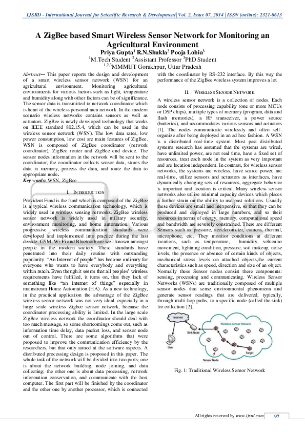 Pdf A Zigbee Based Wireless Sensor Network For An Agricultural