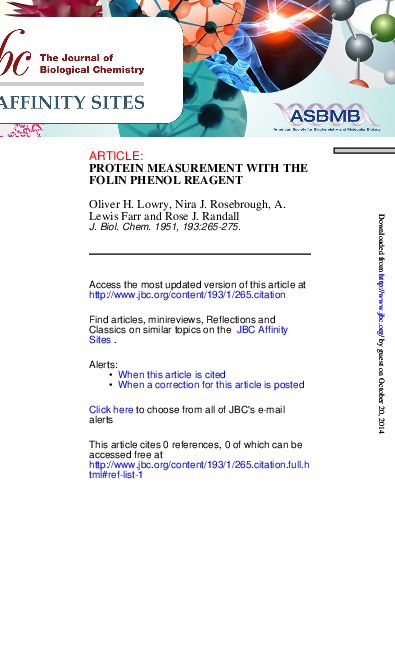 (PDF) Protein measurement with the Folin phenol reagent
