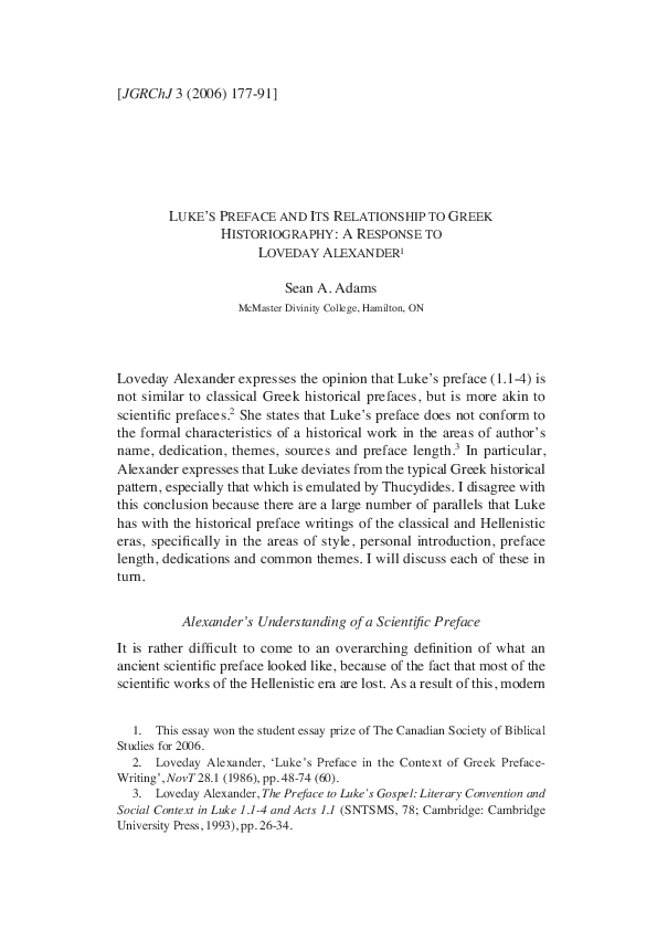 (PDF) ‘Luke’s Preface (1.1-4) and its Relationship to Greek Historical ...