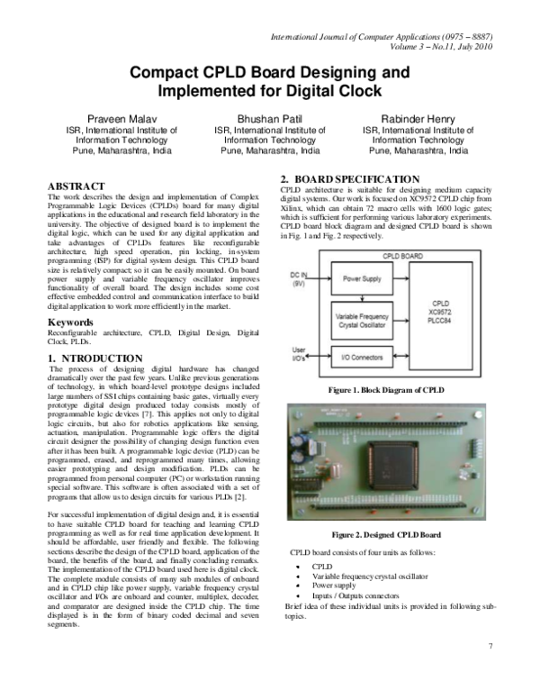 (PDF) Compact CPLD Board Designing and Implemented for Digital Clock