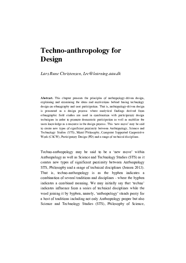 (PDF) Techno-anthropology for Design