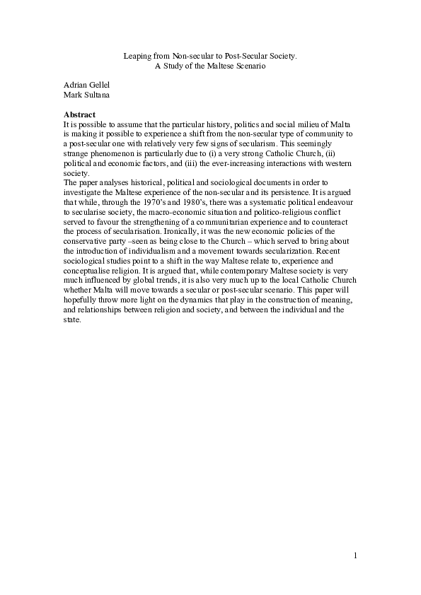 (PDF) Leaping from Non-Secular to Post-Secular Society