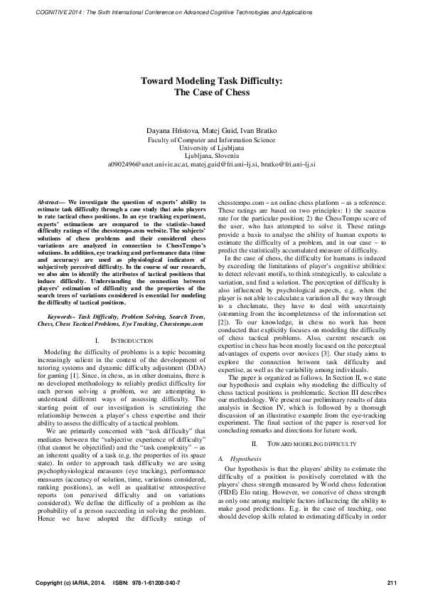 (PDF) Toward Modeling Task Difficulty: The Case of Chess