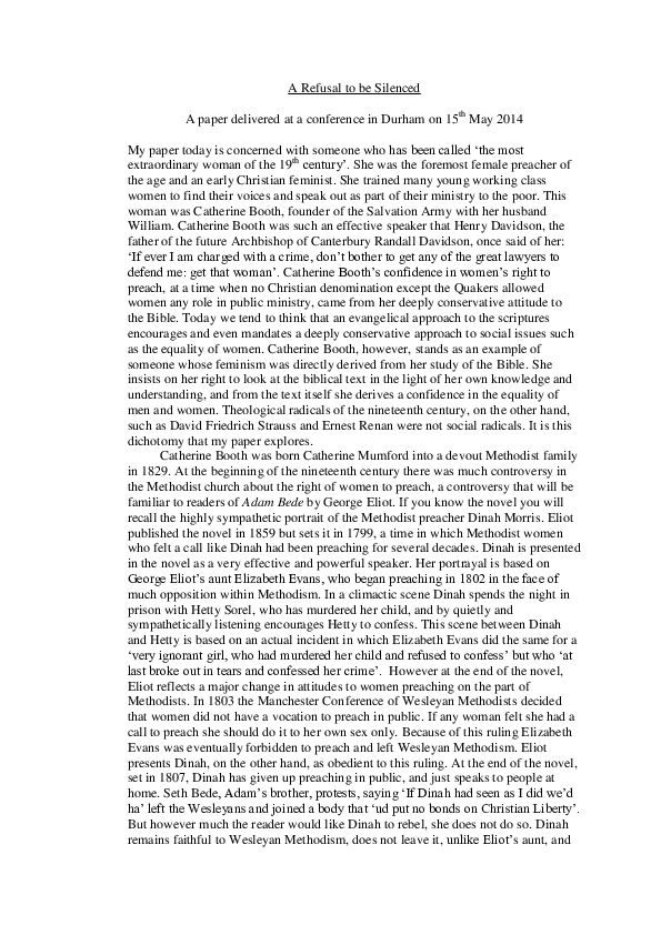 (DOC) A Refusal to be Silenced: Catherine Booth and Women's Preaching