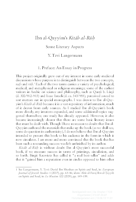 (PDF) analysis on ibn l-Qayyim'book, Kitab l-rûh