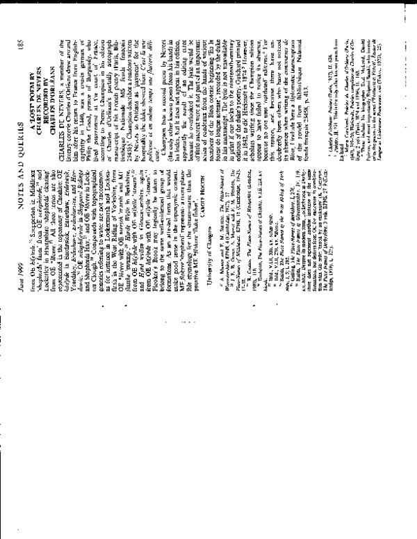 (PDF) A "Lost" Poem by Charles de Nevers Recorded by Charles d'Orleans