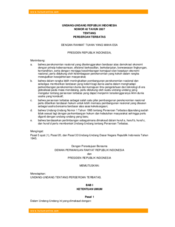 (PDF) Perbedaan UU 1/95 dan UU 40/2007 Tentang Perseroan Terbatas ...