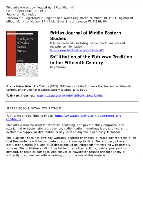 (PDF) Shi'itization of the Futuwwa Tradition in the Fifteenth Century