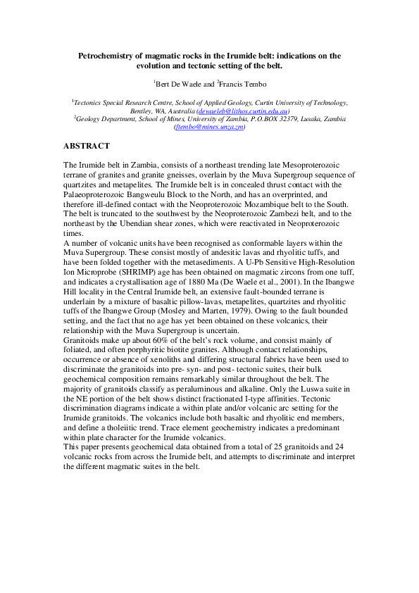 (PDF) Petrochemistry of magmatic rocks in the Irumide belt: indications ...