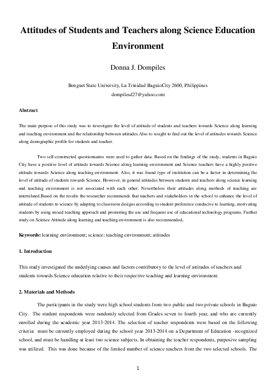 (PDF) Attitudes of Students and Teachers along Science Education ...