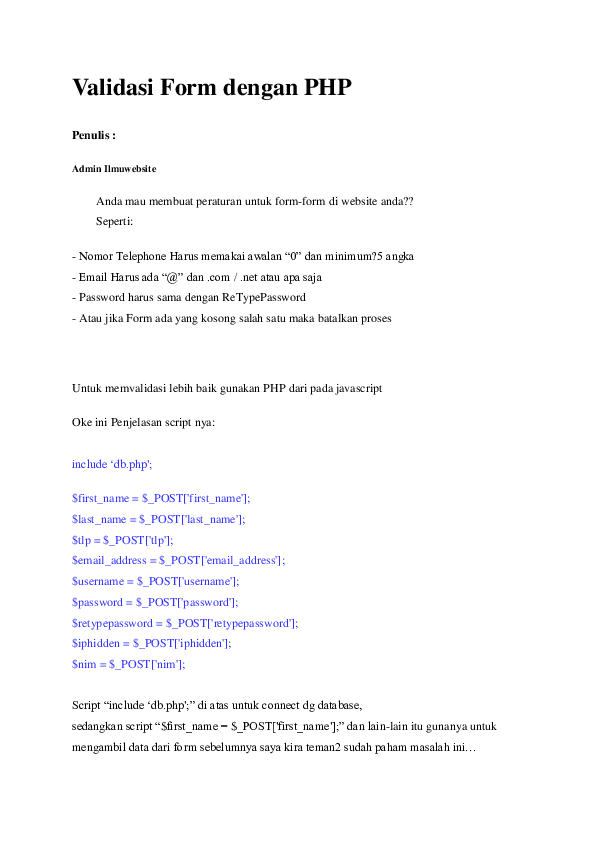 (DOC) Validasi Form dengan PHP