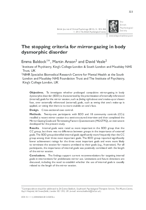 The stopping criteria for mirror-gazing in body dysmorphic disorder (2012)