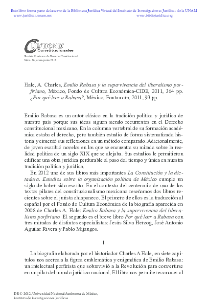 (PDF) Emilio Rabasa y la supervivencia del liberalismo y Por qué leer a ...