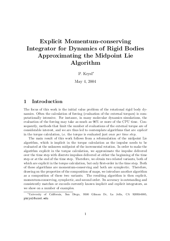 (PDF) Explicit momentum-conserving integrator for dynamics of rigid bodies approximating the ...