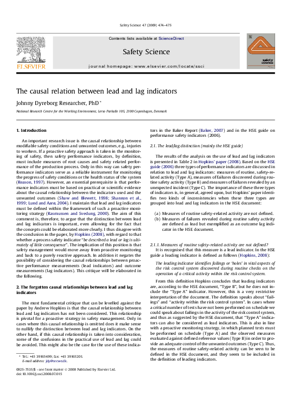 Pdf The Causal Relation Between Lead And Lag Indicators