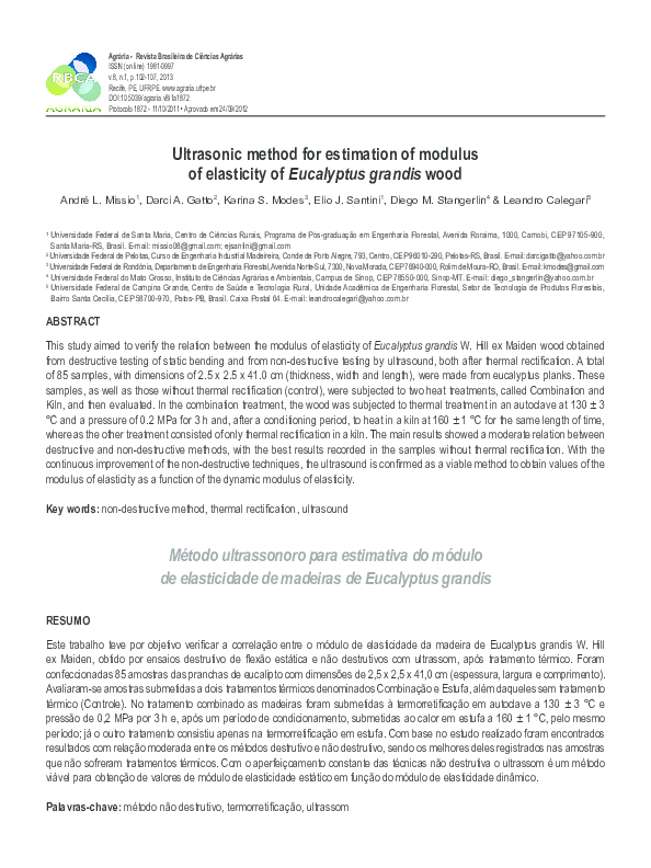 Pdf Ultrasonic Method For Estimation Of Modulus Of Elasticity Of