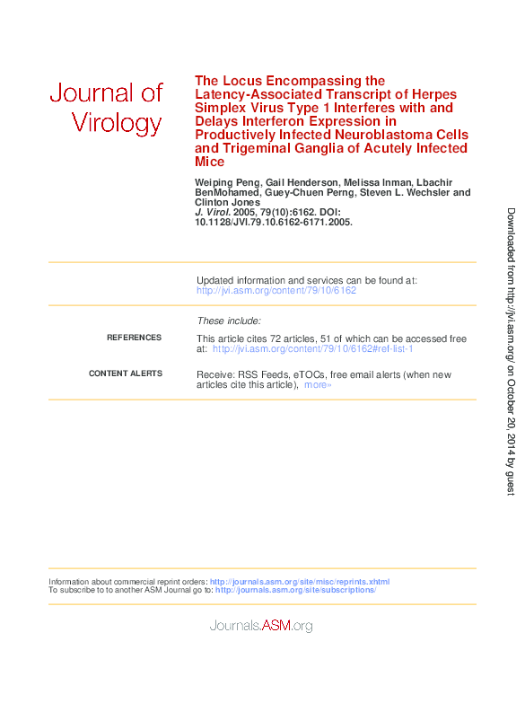 Pdf The Locus Encompassing The Latency Associated Transcript Of Herpes Simplex Virus Type 1