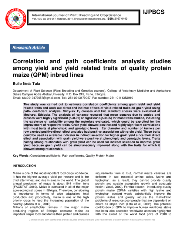 (PDF) Correlation and path coefficients analysis studies among yield and yield related traits of ...