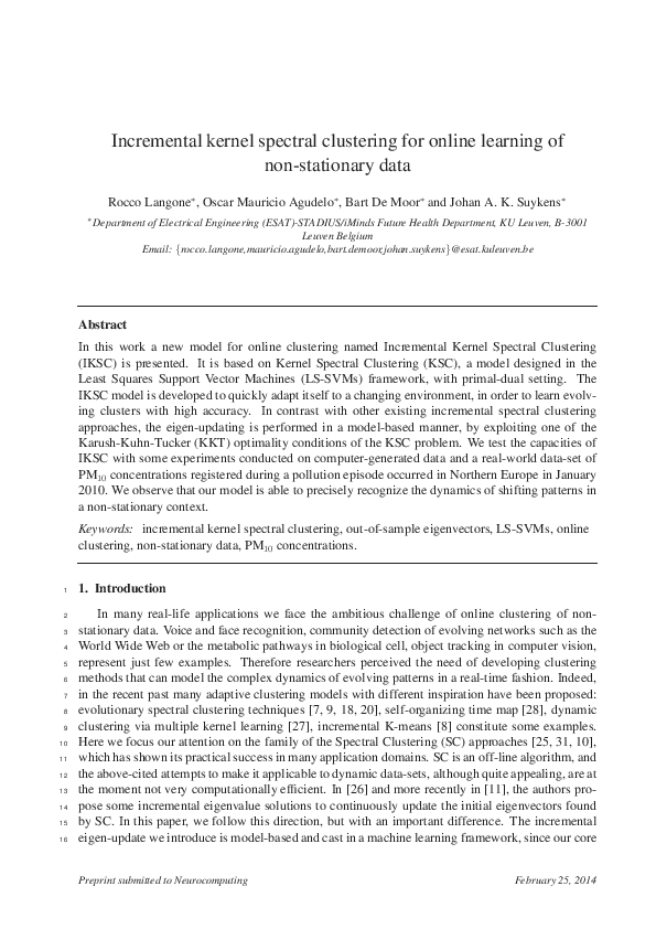 Pdf Incremental Kernel Spectral Clustering For Online Learning Of Non Stationary Data