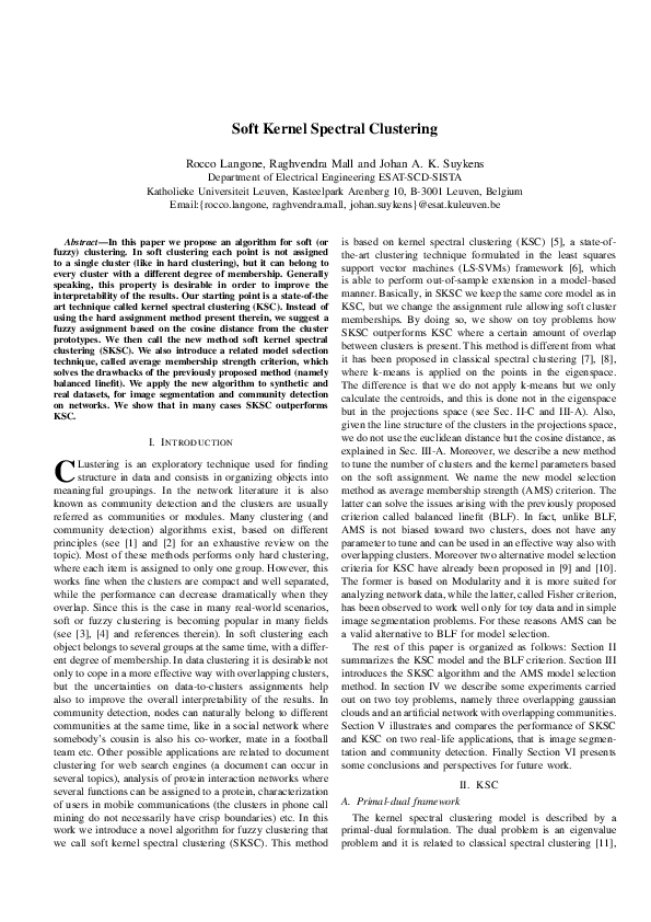 Pdf Soft Kernel Spectral Clustering