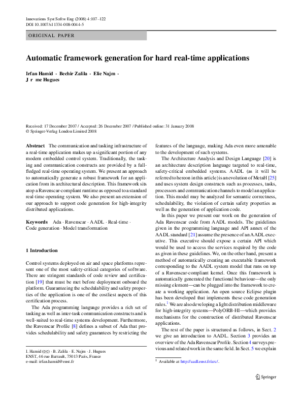 (PDF) Automatic framework generation for hard real-time applications