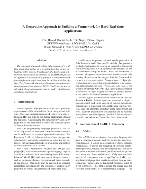 (PDF) A Generative Approach to Building a Framework for Hard Real-Time Applications