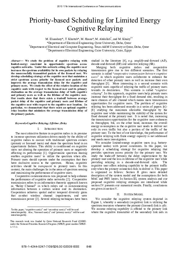 (PDF) Priority-based scheduling for limited energy cognitive relaying