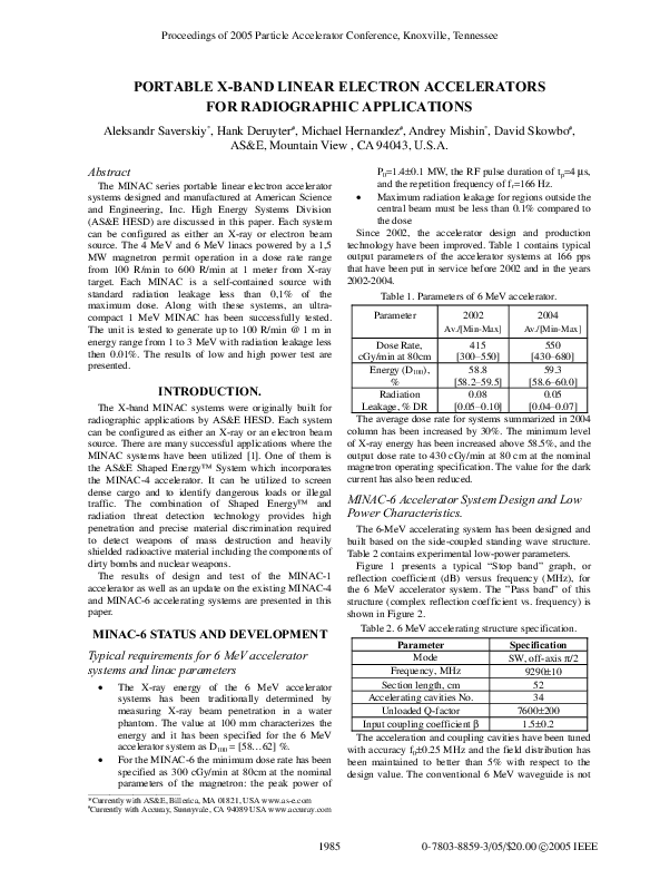 (PDF) Portable X-Band Linear Electron Accelerators for Radiographic ...