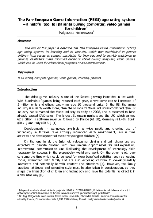 The Pan-European Game Information (PEGI) age rating system – a helpful ...