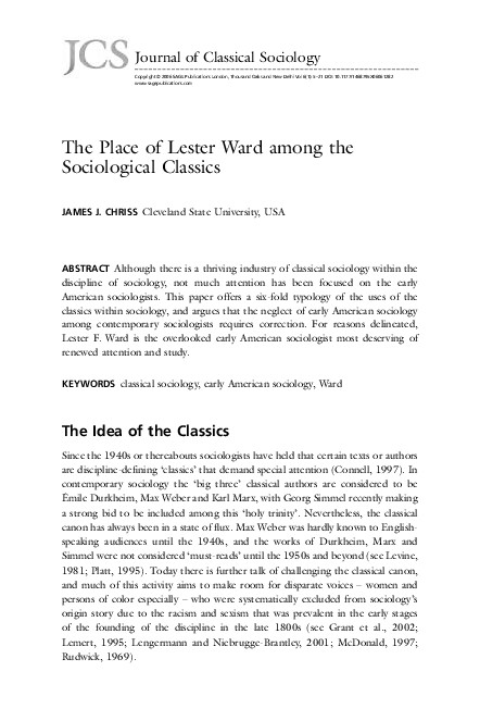 (PDF) The Place of Lester Ward among the Sociological Classics
