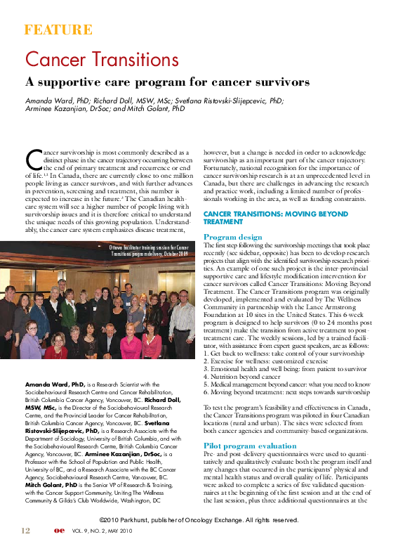(PDF) Cancer Transitions: A supportive care program for cancer survivors
