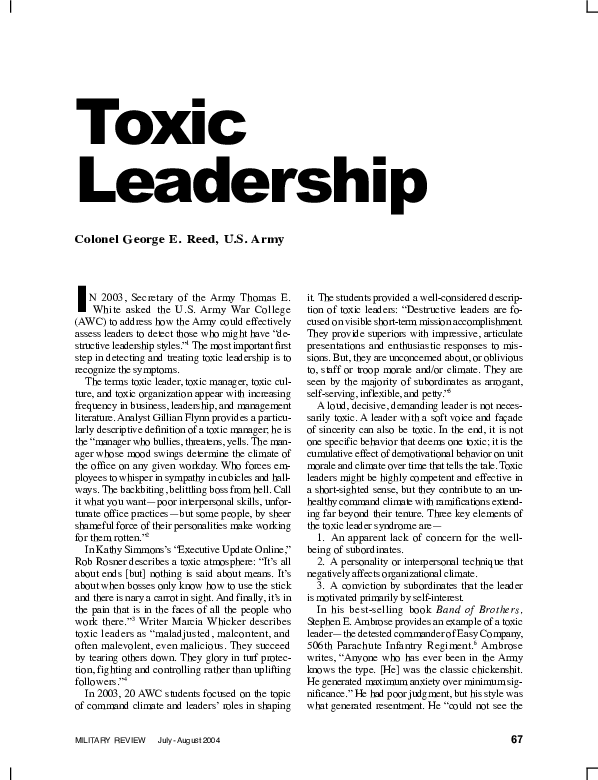 (PDF) Toxic Leadership