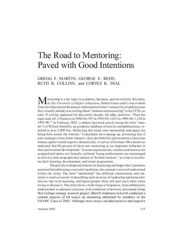 (PDF) The Road to Mentoring: Paved with Good Intentions