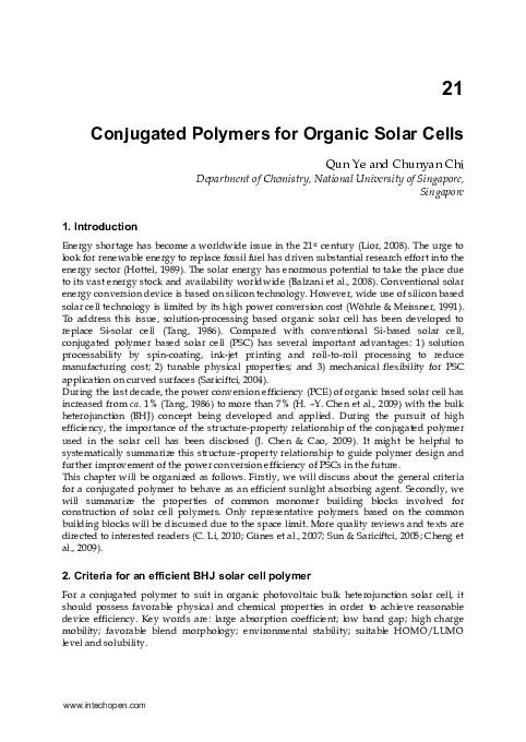 (PDF) 21 Conjugated Polymers for Organic Solar Cells