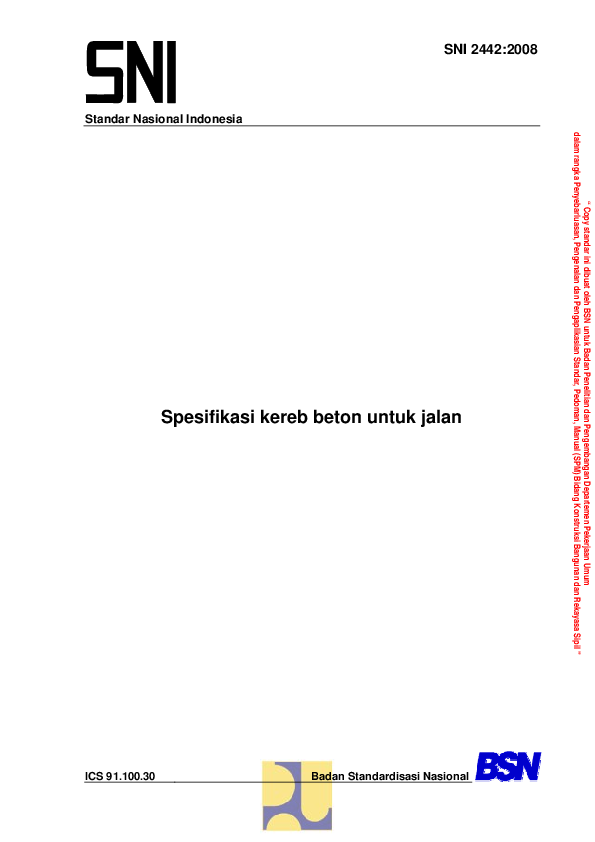 (PDF) Standar Nasional Indonesia Spesifikasi kereb beton untuk jalan