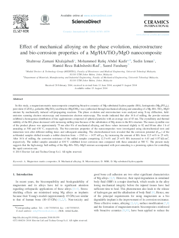 (PDF) Effect of mechanical alloying on the phase evolution, microstructure and bio-corrosion ...