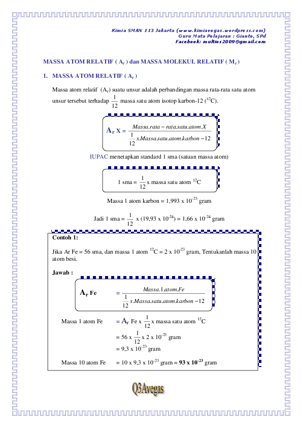 (PDF) Massa atom & molekul relatif