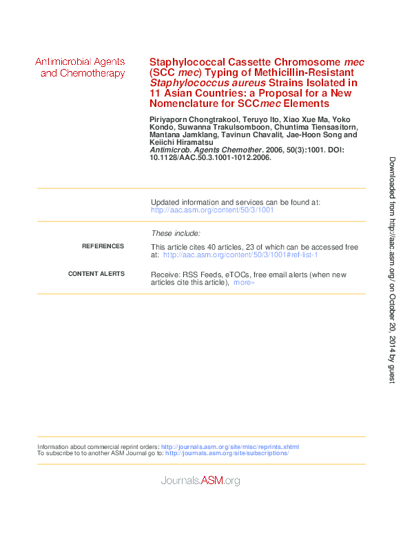 (PDF) Staphylococcal Cassette Chromosome mec (SCCmec) Typing of ...