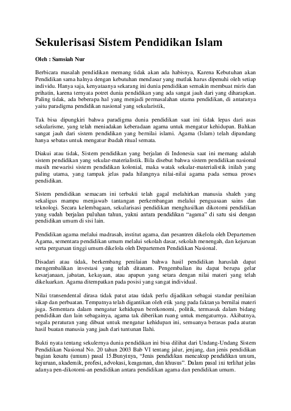 (DOC) Sekulerisasi Sistem Pendidikan