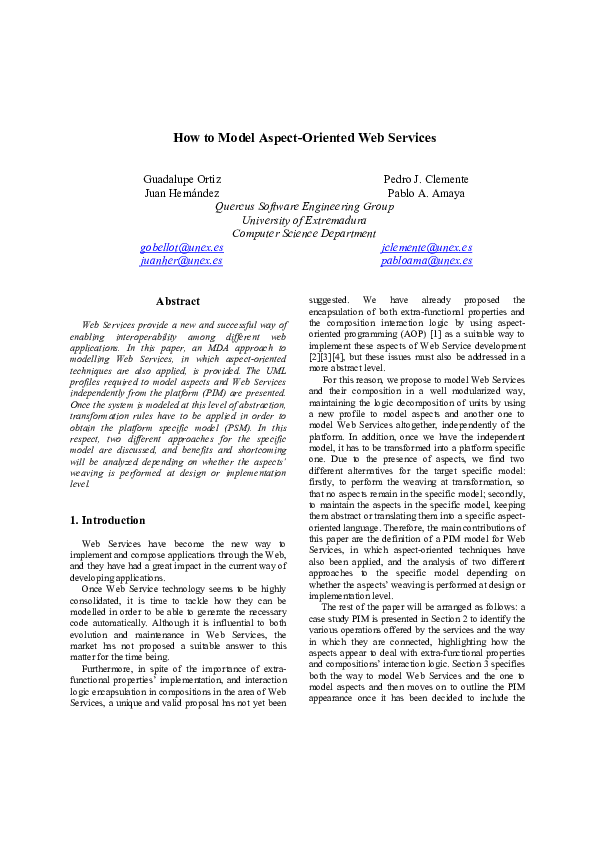 Pdf How To Model Aspect Oriented Web Services Guadalupe Ortiz