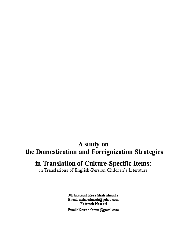 Doc Domestication And Foreignization Strategies In Translation Of Culture Specific Items In