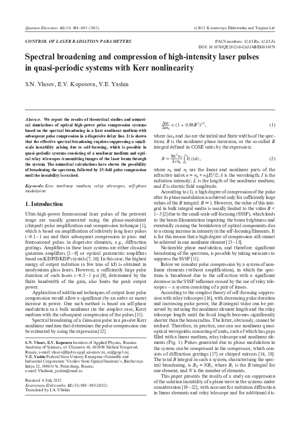 (PDF) Spectral broadening and compression of high-intensity laser pulses in quasi-periodic ...