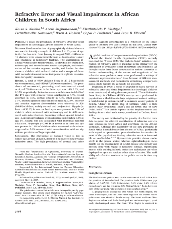 (PDF) Refractive Error and Visual Impairment in African Children in ...