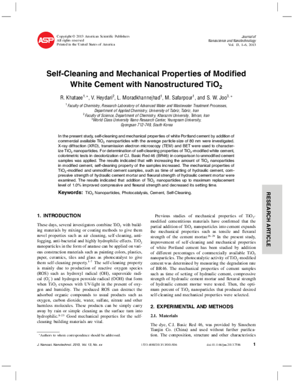 (PDF) Self-Cleaning and Mechanical Properties of Modified White Cement with Nanostructured TiO 2