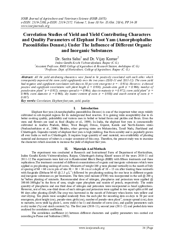 (PDF) Correlation Studies of Yield and Yield Contributing Characters and Quality Parameters of ...