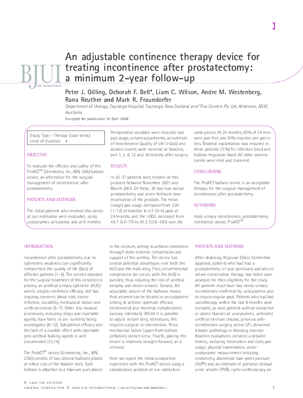 (PDF) An adjustable continence therapy device for treating incontinence ...