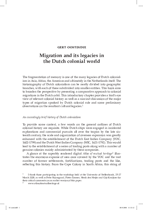 (PDF) ‘Migration and its legacies in the Dutch colonial world’, in ...