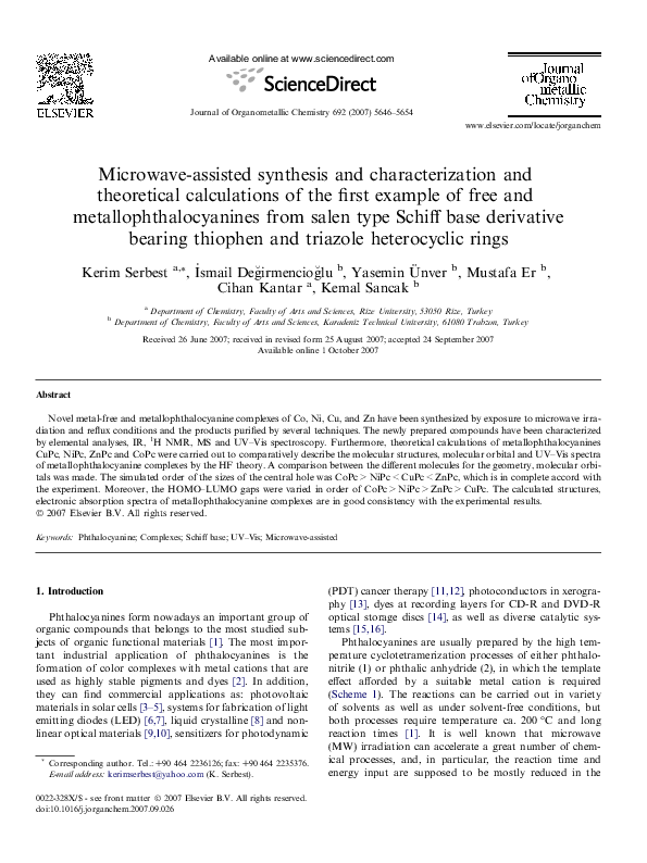(PDF) Microwave-assisted synthesis and characterization and theoretical calculations of the ...