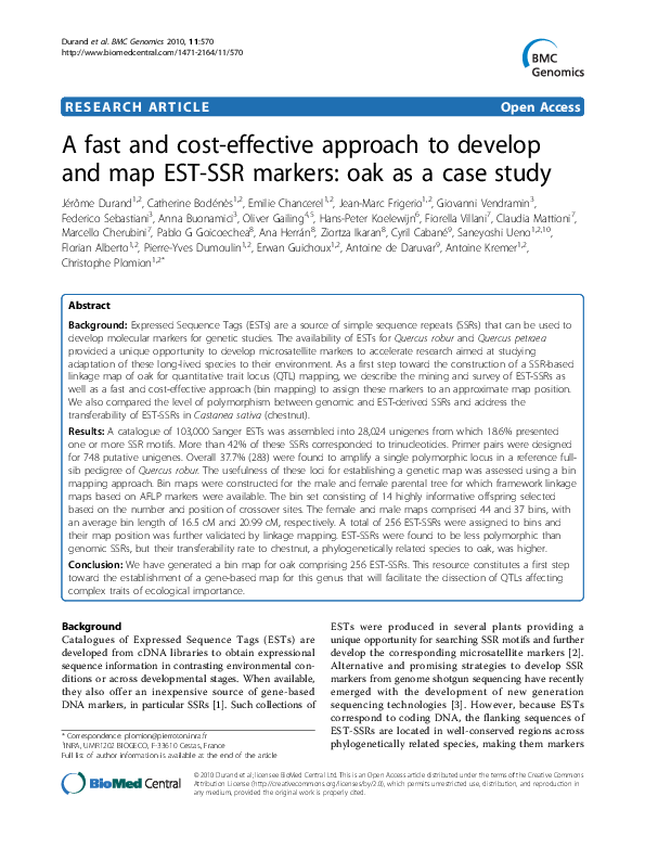 (PDF) A fast and cost-effective approach to develop and map EST-SSR markers: oak as a case study