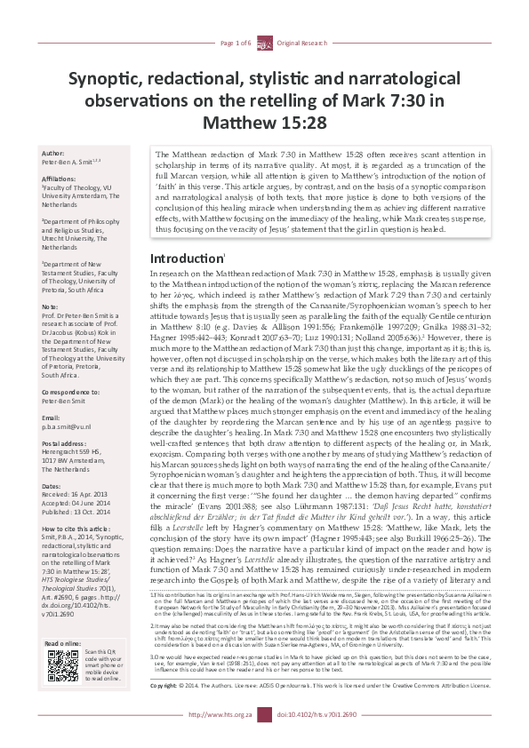 (PDF) Synoptic, redactional, stylistic and narratological observations ...